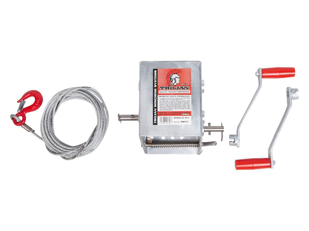 Trojan Manual Trailer Winch Kit 15:1 (6mm x 10m Wire Rope) – Autotrailer